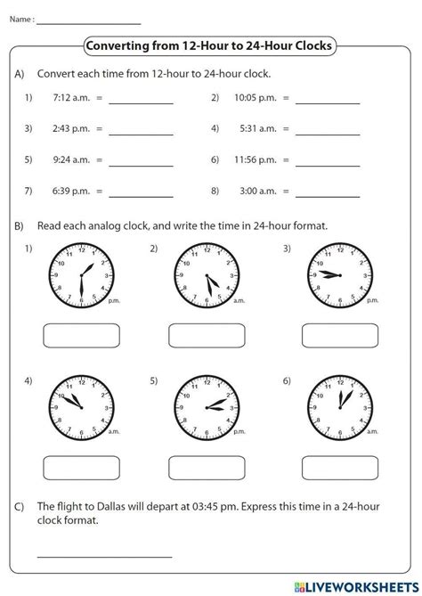 Converting From 12 Hour To 24 Hour Clocks Worksheet 24 Hour Clock