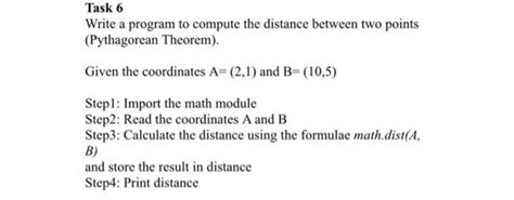 Solved Task Write A Program To Compute The Distance Chegg