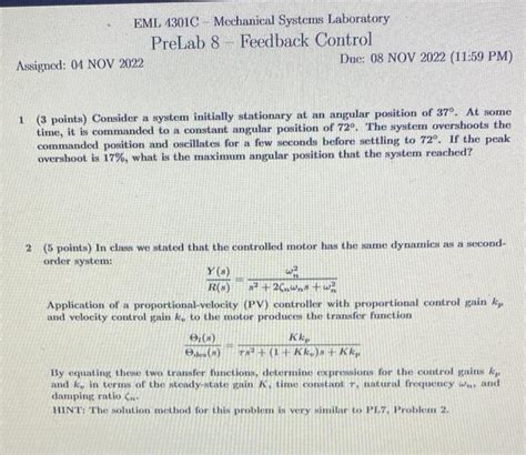 Solved 5 Points We Saw In Class That The Peak Overshoot Po