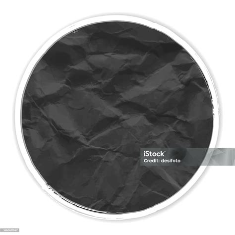 수평 빈 빈 거친 질감 구겨진 3d 흰색 종이 시트 벡터 배경 하나의 검은색 테두리가 있는 단색 원형 원형 모양 윤곽선이 있는 원 3차원 형태에 대한 스톡 벡터 아트 및