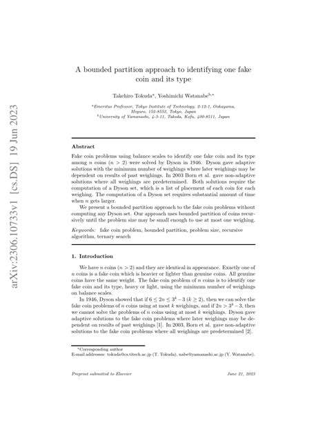 pdf a bounded partition approach to identifying one fake coin and its