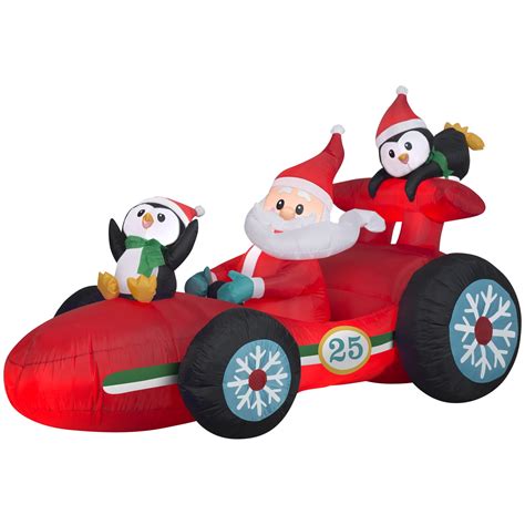 Gemmy Christmas Inflatable Santa In Racecar With Penguins 4 Ft Tall