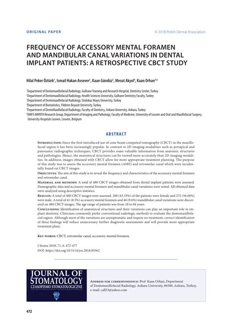 Pdf Frequency Of Accessory Mental Foramen And Mandibular Canal