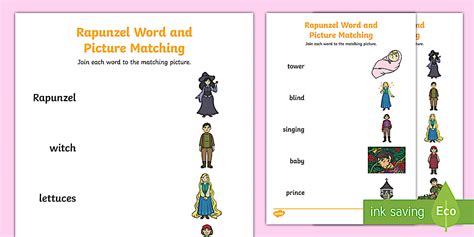 Editable Rapunzel Word And Picture Match Teacher Made