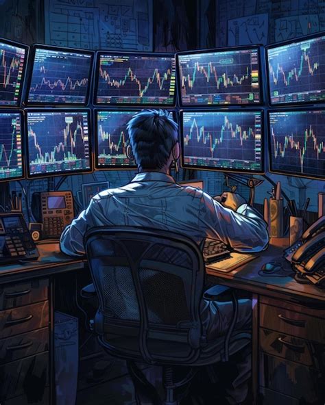 Premium Photo A Trader At A Desk Intensely Focused On Multiple