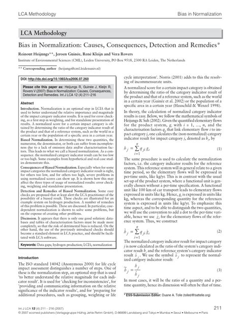 Bias In Normalization Causes Consequences Detection And Remedies Pdf
