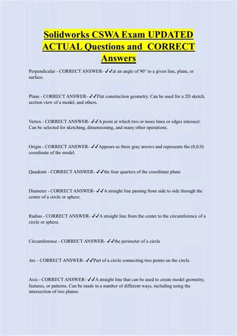 Solidworks CSWA Exam UPDATED ACTUAL Questions And CORRECT Answers Solidworks CSWA Stuvia US