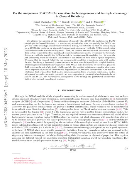 Pdf On The Uniqueness Of Λcdm Like Evolution For Homogeneous And Isotropic Cosmology In