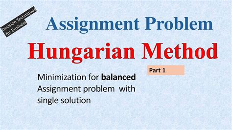 Assignment Problem Hungarian Method Part1 Youtube