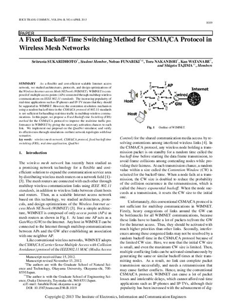 Pdf A Fixed Backoff Time Switching Method For Csmaca Protocol In