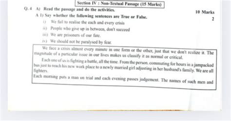 Section Iv Non Textual Passage 15 Marksq 4 A Read The Passage And