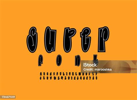 낙서 긴 글꼴 만화 스타일의 만화 알파벳 즐거운 좁은 소문자 검은 글자와 숫자 벡터 일러스트 레이 션 10eps 숫자에 대한