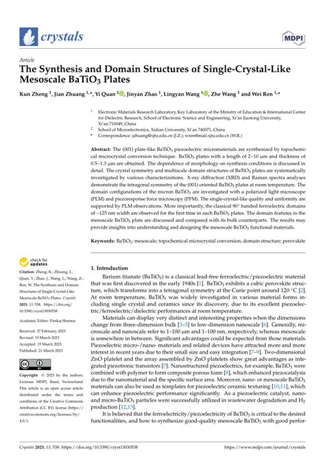 Pdf The Synthesis And Domain Structures Of Single Crystal Like Mesoscale Batio3 Plates