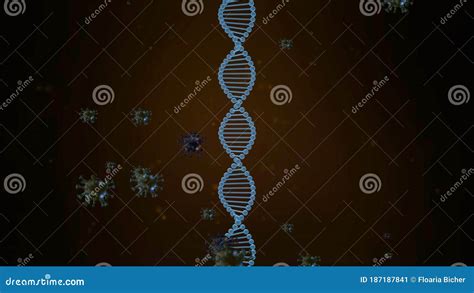 3d Animation Of Rotating Dna Strand Surrounded And Attacked By Alien