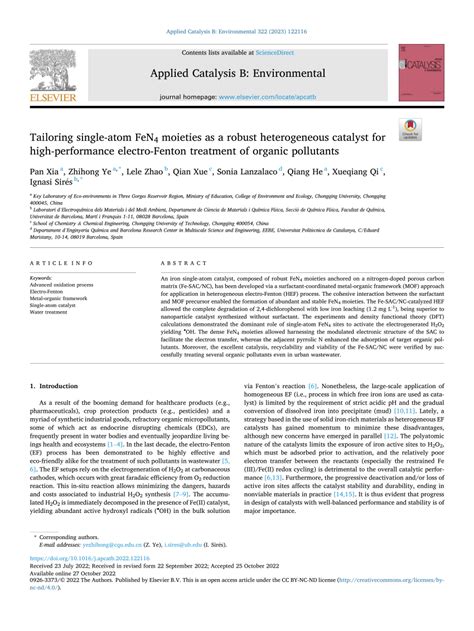 Pdf Tailoring Single Atom Fen4 Moieties As A Robust Heterogeneous Catalyst For High