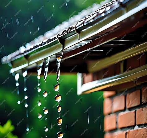Heavy Rain Causes Metal Gutter Of A Brick House To Overflow Water Damages Premium Ai Generated