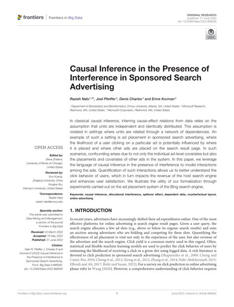 Pdf Causal Inference In The Presence Of Interference In Sponsored Search Advertising
