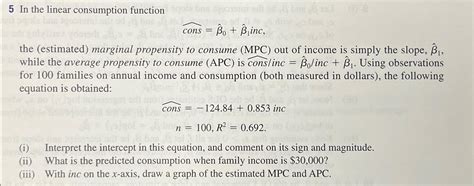 Solved 5 ﻿in The Linear Consumption Functionwidehat ﻿cons