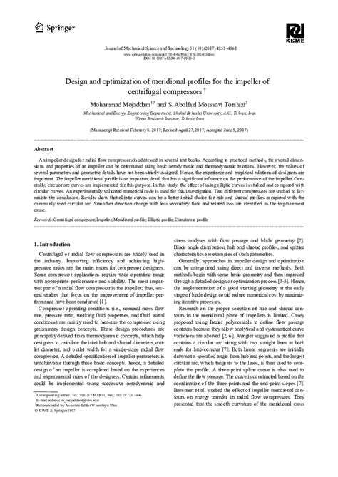 Pdf Design And Optimization Of Meridional Profiles For The Impeller Of Centrifugal Compressors