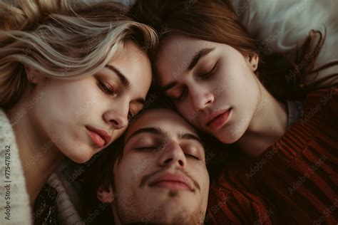 Polyamorous Relationship Between Two Women And One Man Depicting A