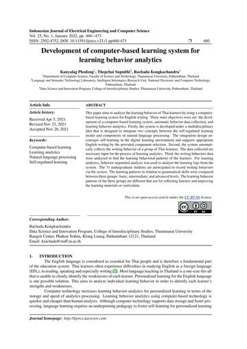 development of computer based learning system for learning behavior analytics kanyalag phodong