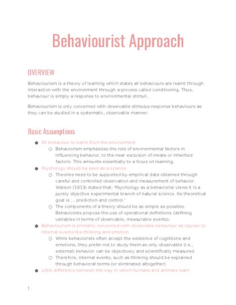 Behaviourist Approach Behaviourist Approach Overview Behaviourism Is