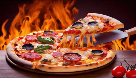 Premium Ai Image Baked Hot Pizza With One Slice On Lifter With Fire On
