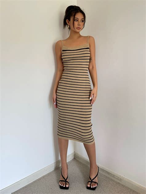 Striped Bodycon Midi Dress Ribbed Knit Dress On Luulla