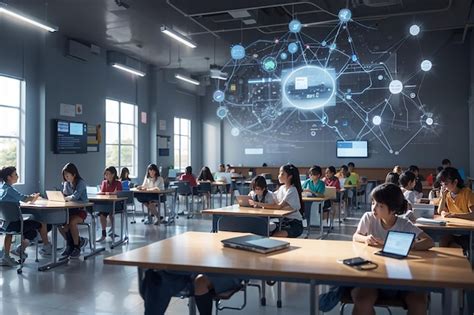 Premium Ai Image Iot And Education Smart Connections In The Futuristic Classroom