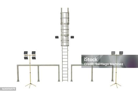 3d 렌더링 계단 난간 및 조명 프로젝터 설치 3차원 형태에 대한 스톡 사진 및 기타 이미지 3차원 형태 건설 기계류 건설 산업 Istock