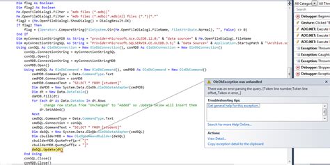 Database Error In Code Import Data From Access To Sdf Stack