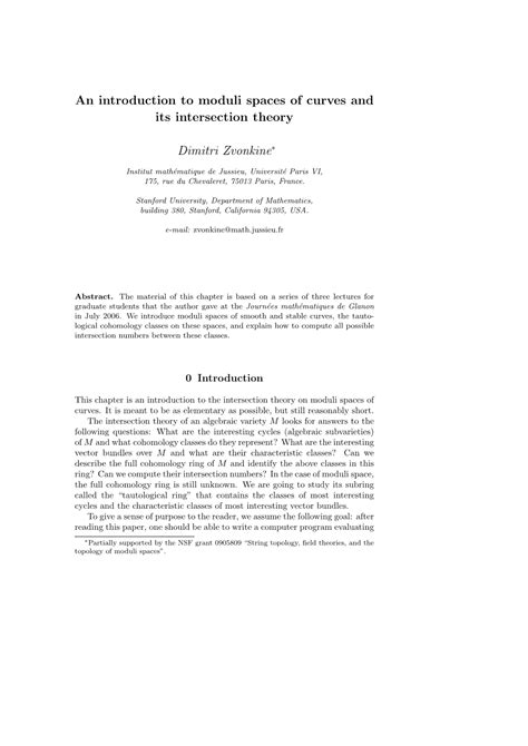 An Introduction To Moduli Spaces Of Curves And Its Intersection Theory