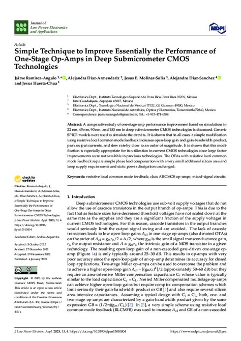 Pdf Simple Technique To Improve Essentially The Performance Of One Stage Op Amps In Deep