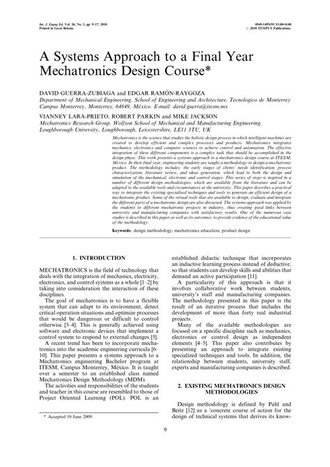 Pdf A Systems Approach To A Final Year Mechatronics Design Course