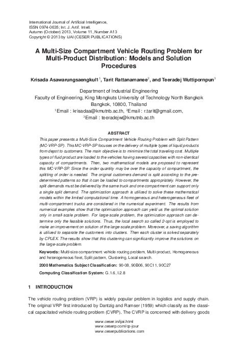 Pdf A Multi Size Compartment Vehicle Routing Problem For Multi Product Distribution Models