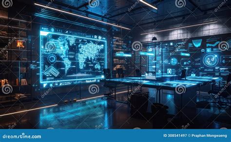 High Tech Control Room Featuring State Of The Art Global Monitoring Screens Highlighting