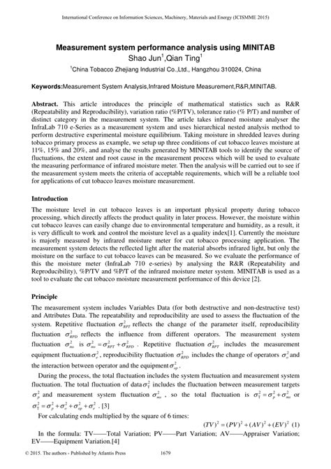 Pdf Measurement System Performance Analysis Using Minitab