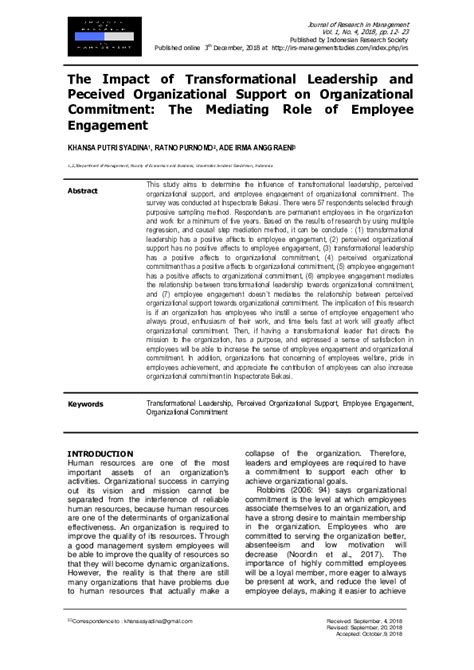 Pdf The Impact Of Transformational Leadership And Peceived