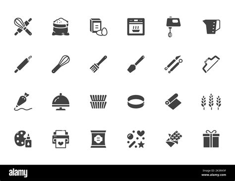 Bakery Flat Illustration Including Icons Of Baking Tool Confectionery Bag Dough Roll Cake