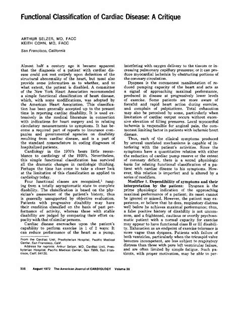 Pdf Functional Classification Of Cardiac Disease A Critique