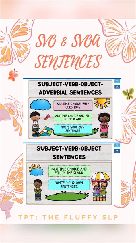 Formulating Subject Verb Object And SVOA Sentences Speech Therapy Digital Activity Parts