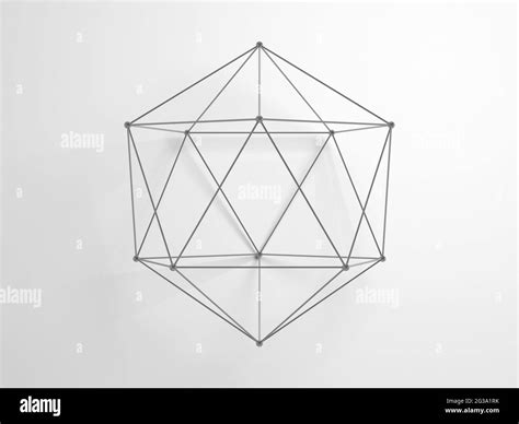 Regular Icosahedron Lattice Wire Frame Geometric Structure Over White Background With Soft