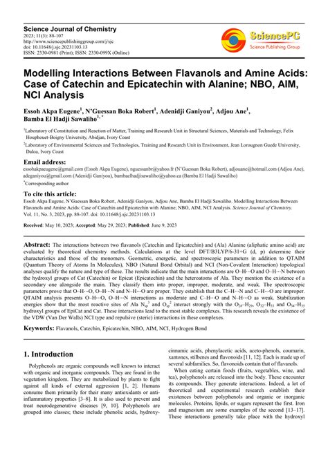 Pdf Modelling Interactions Between Flavanols And Amine Acids Case Of