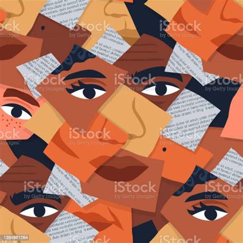 다양한 사람들이 사진 콜라주 원활한 패턴에 직면합니다 사회적 포용에 대한 스톡 벡터 아트 및 기타 이미지 사회적 포용 다양성 다문화주의 Istock