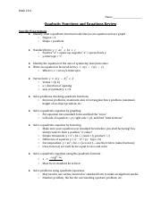 Quadratic Functions And Equations Review Identify Solve And Course Hero