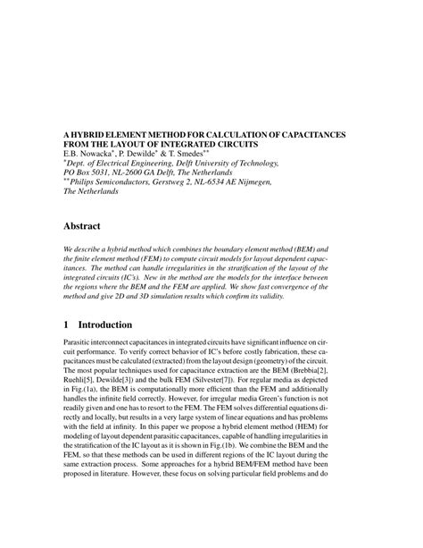 Pdf A Hybrid Element Method For Calculation Of Capacitances From The Layout Of Integrated Circuits