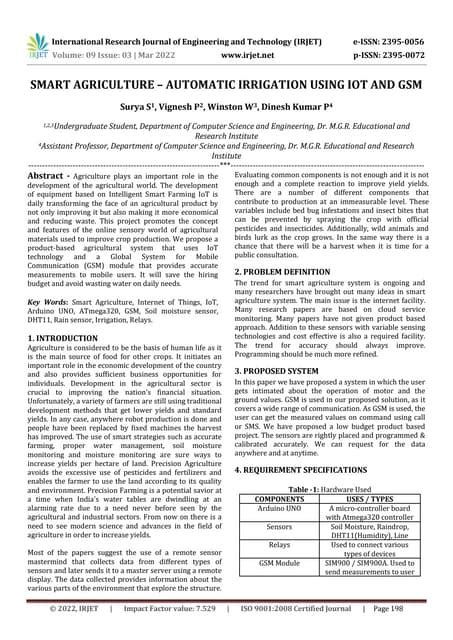 Smart Agriculture Automatic Irrigation Using Iot And Gsm Pdf