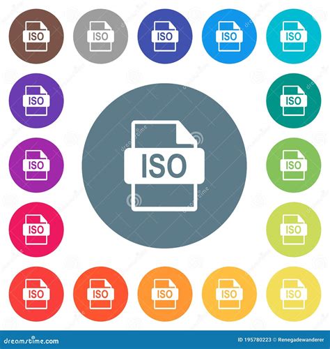 ISO File Format Flat White Icons On Round Color Backgrounds Stock Vector Illustration Of File