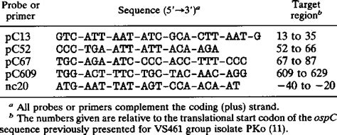 Oligonucleotide Hybridization Probe Or Primer Sequences Download Table