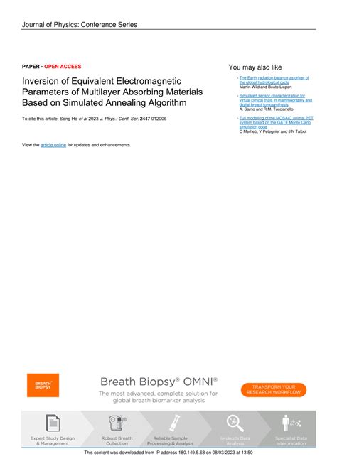 Pdf Inversion Of Equivalent Electromagnetic Parameters Of Multilayer Absorbing Materials Based